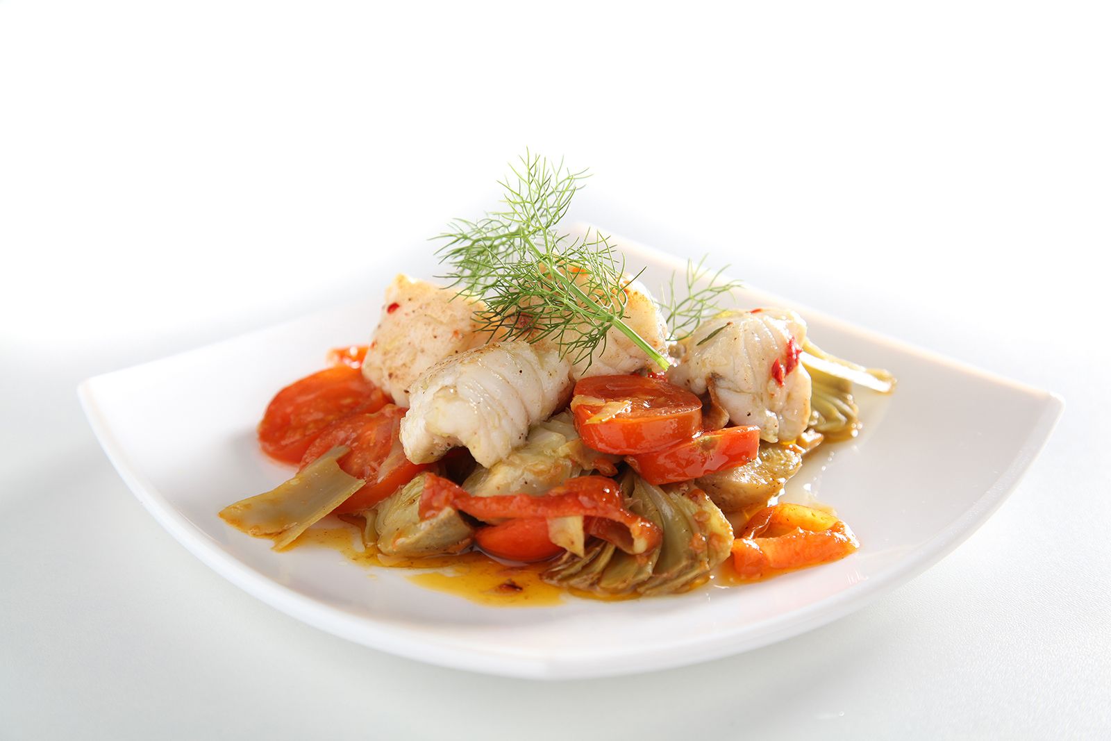 Monkfish bites with Orogel artichoke wedges